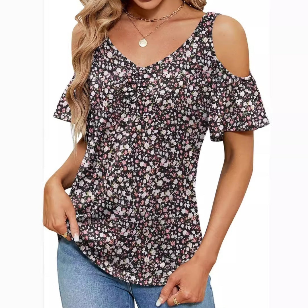 Women's Off-shoulder Printed Short-sleeve Loose Top – Cozy Tails ...